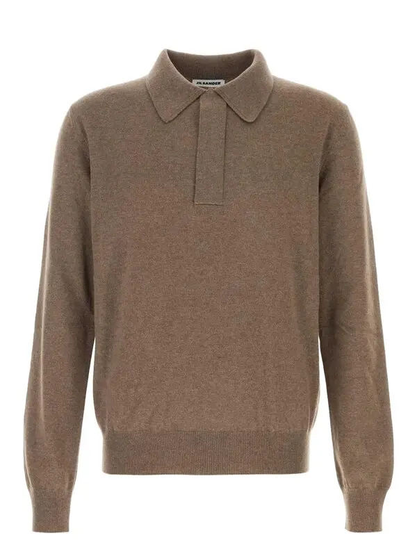 JIL SANDER Mud Wool Polo Shirt - Brown
