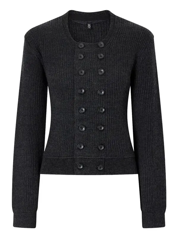 R13 Double-breasted Ribbed-knit Merino Wool Cardigan - Gray