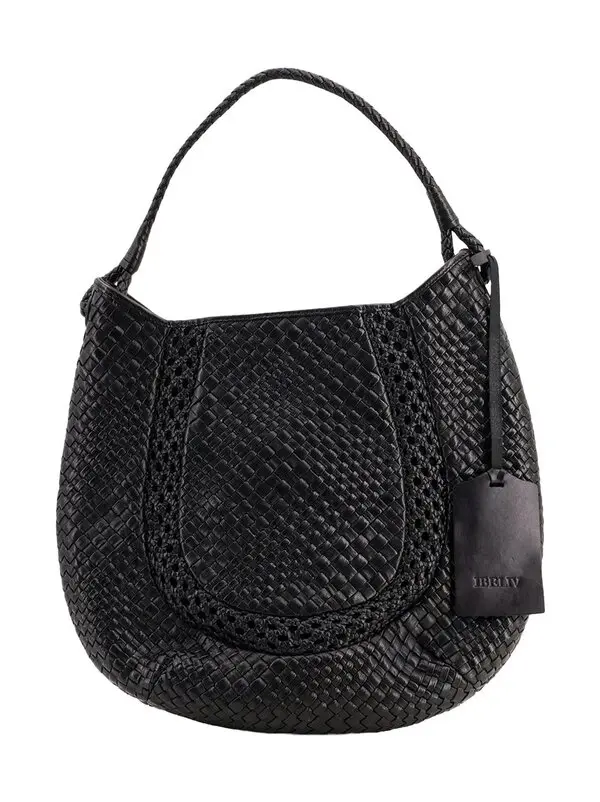 IBELIV Lamia Vegetable Leather Shoulder Bag With Woven Pattern - Black
