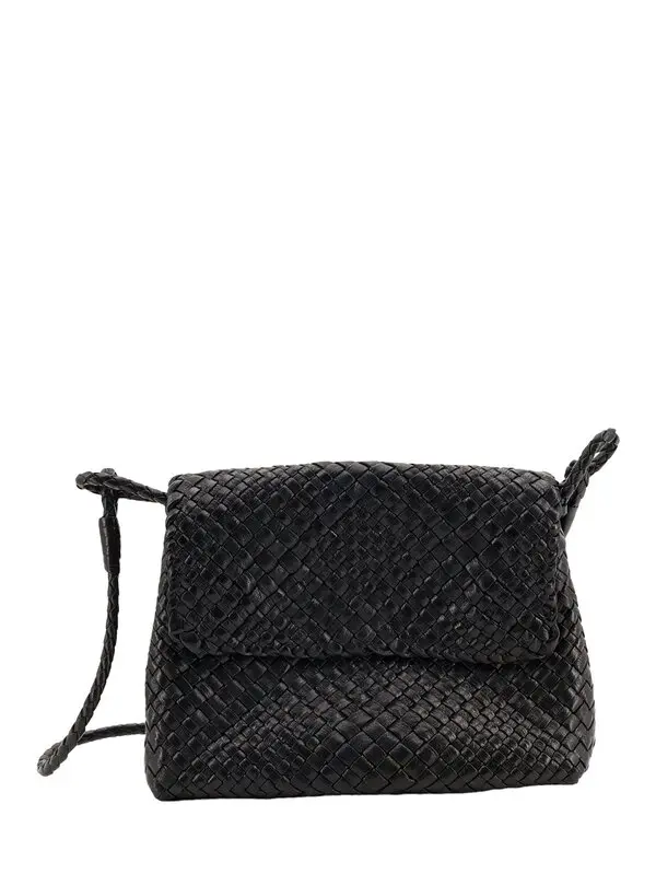IBELIV Paris Vegetabletanned Leather Crossbody Bag With Woven Pattern - Black