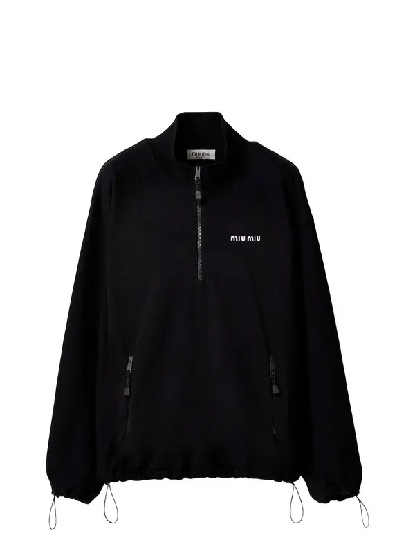 Miu Miu Fleece Sweatshirt With Lettering Logo Embroidery - Black