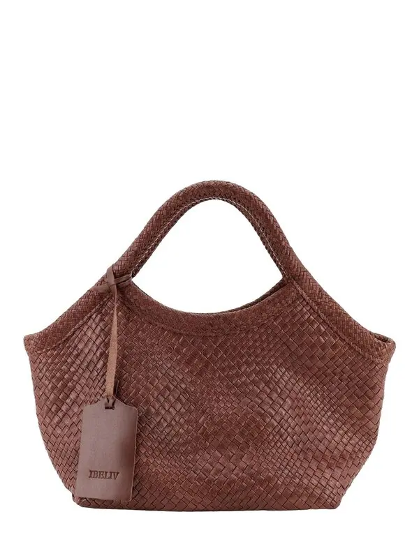 IBELIV Pure Medium Vegetabletanned Leather Handbag With A Woven Pattern - Brown
