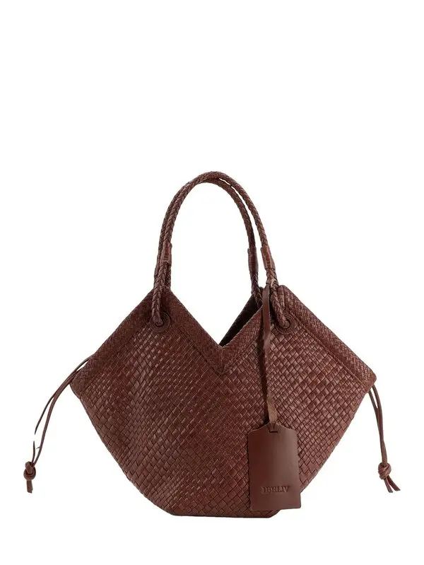 IBELIV Trinity Medium Vegetabletanned Leather Shoulder Bag With A Woven Pattern - Brown