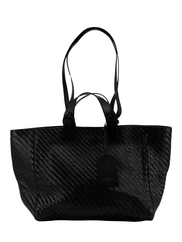 IBELIV Elmio Medium Vegetable Leather Shoulder Bag With Woven Pattern - Black