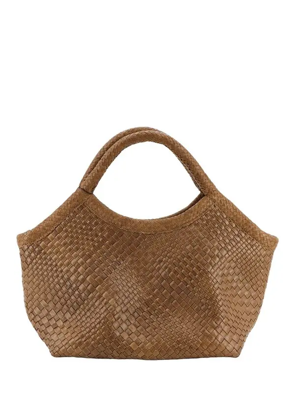 IBELIV Pure Medium Vegetable Tanned Leather Handbag With Woven Pattern - Grey
