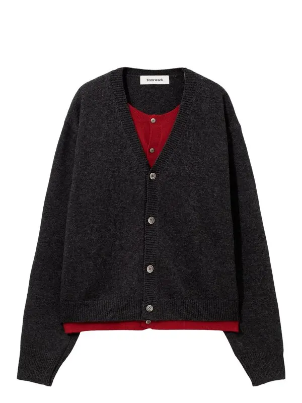 TONYWACK Layered Wool Blend Cardigan - Grey