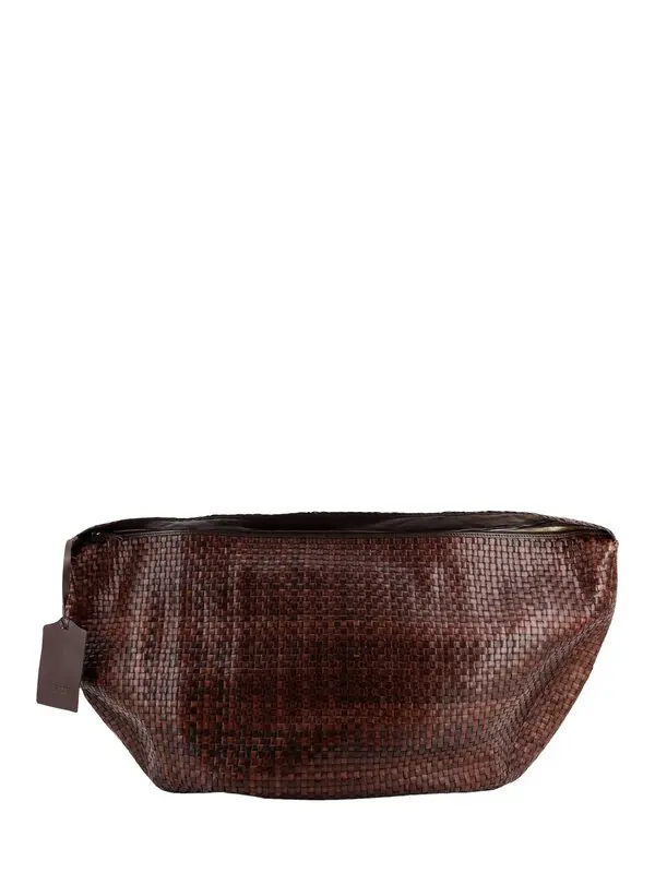 IBELIV Clip Vegetabletanned Leather Shoulder Bag With A Woven Pattern - Brown