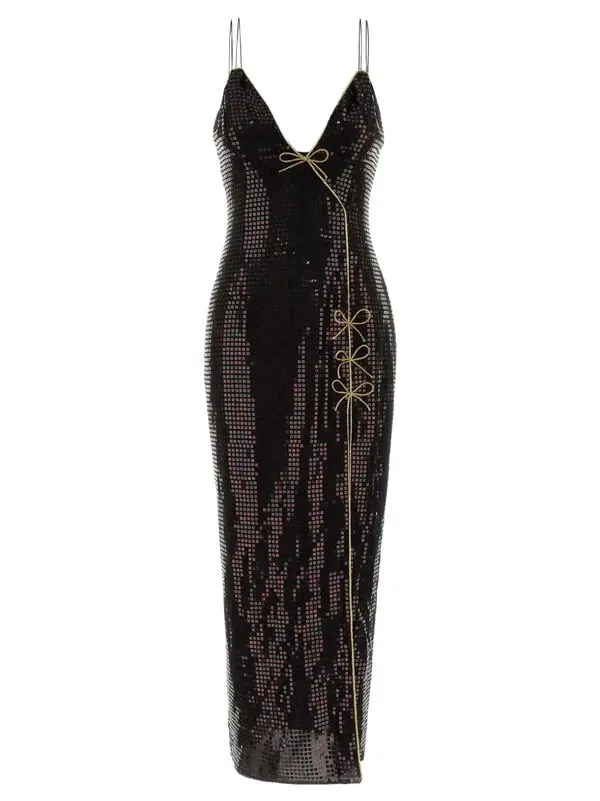 Alessandra Rich Embellished Stretch Silk Dress - Black