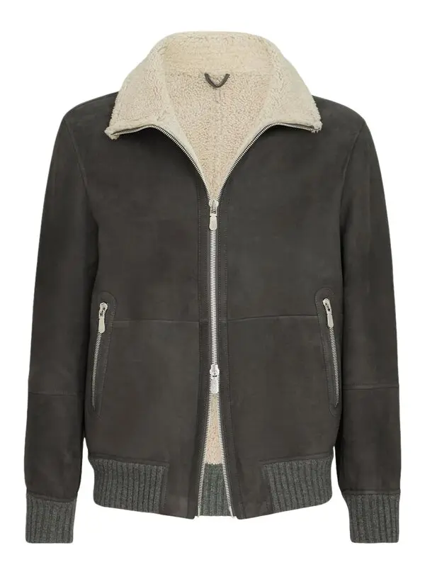 Brunello Cucinelli Suede-shearling Bomber Jacket - Grey