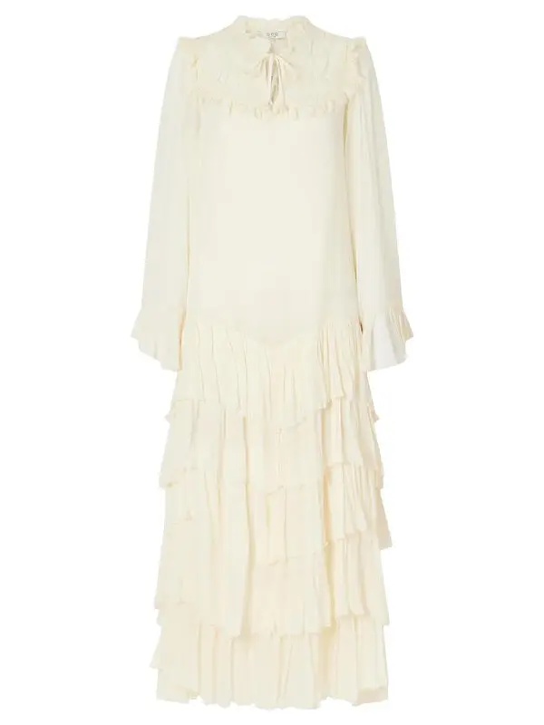 Sea Margaret Ruffled Lace-trimmed Chiffon Maxi Dress - Neutrals