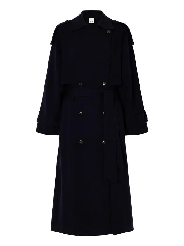 ALLUDE Belted Double-breasted Wool And Cashmere-blend Trench Coat - Blue