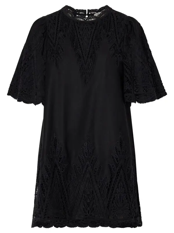 Sea Vali Guipure Lace-trimmed Cotton-twill Mini Dress - Black