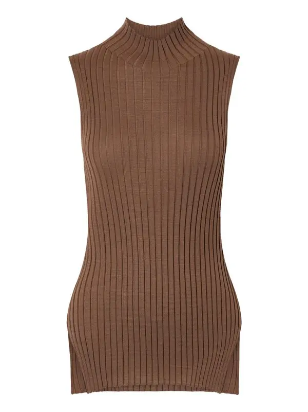 Khaite Karla Ribbed Wool And Silk-blend Tank - Brown