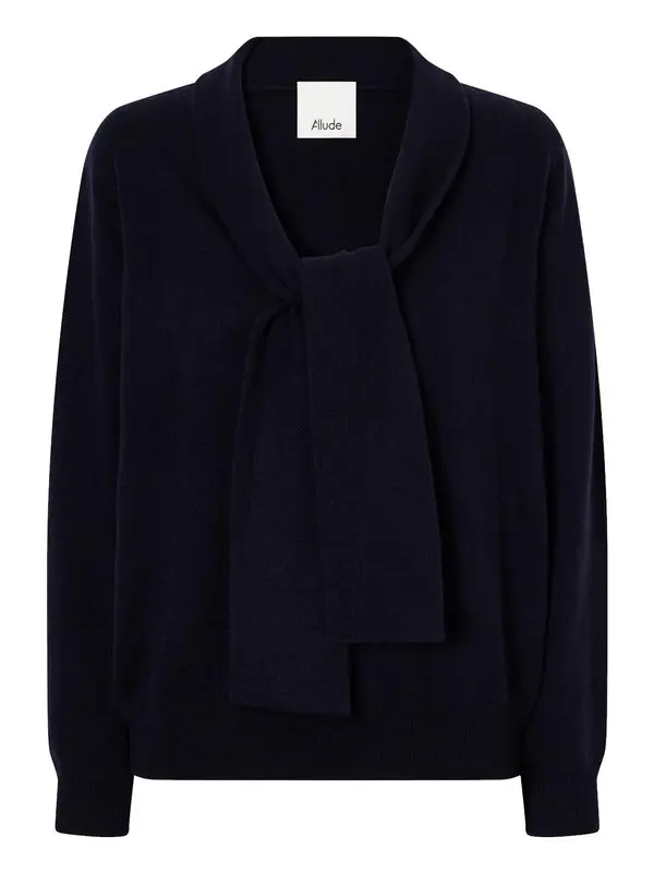 ALLUDE Tie-detailed Wool And Cashmere-blend Sweater - Blue