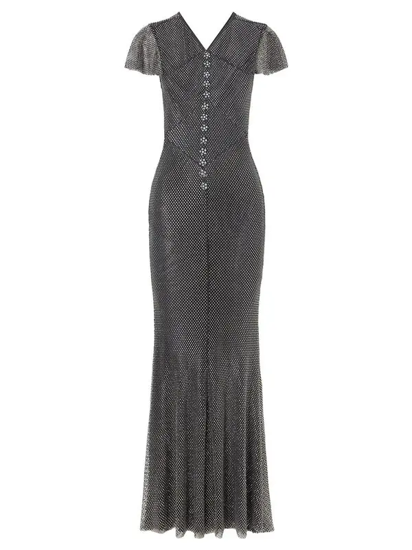SELF-PORTRAIT Crystal-embellished Mesh Maxi Dress - Gray