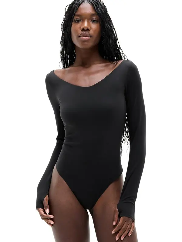 Athleta Bodymove V-neck Long Sleeve Bodysuit - Black