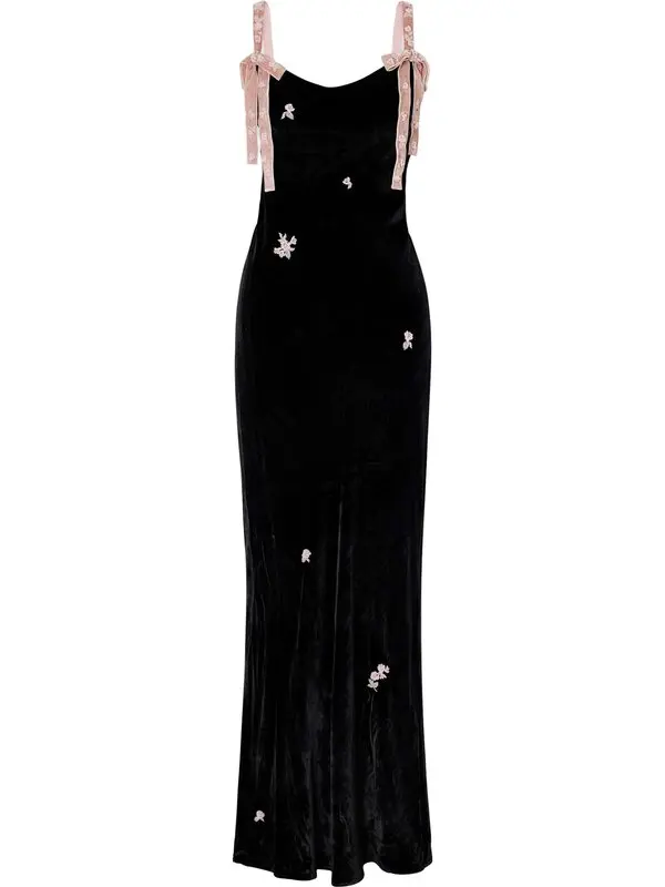 Bernadette Julie Bead-embellished Bow-detailed Velvet Gown - Black