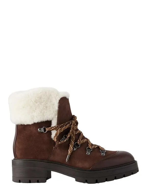 AQUAZZURA Val D'isere Shearling And Leather-trimmed Suede Ankle Boots - Chocolate