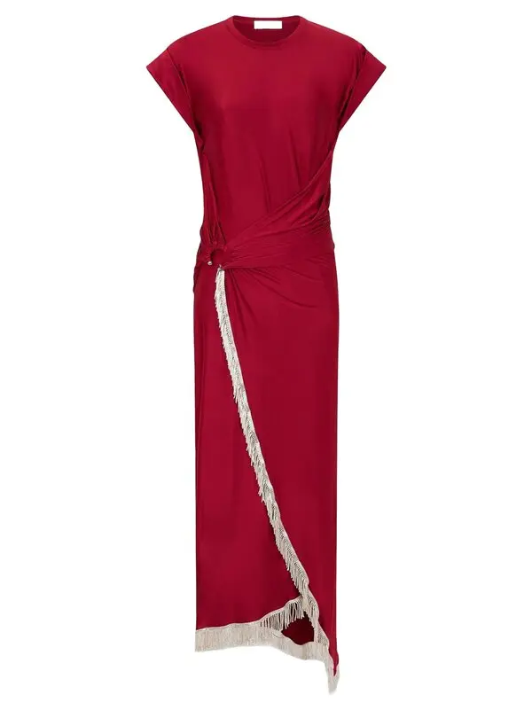 Rabanne Fringe-detailed Gathered Dress - Red