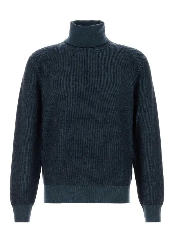 Brioni Ribbed Turtleneck Knitted Sweater - Blue