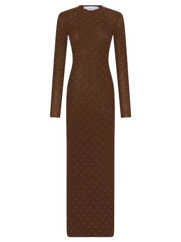 Rabanne Embellished Long-sleeved Maxi Dress - Brown