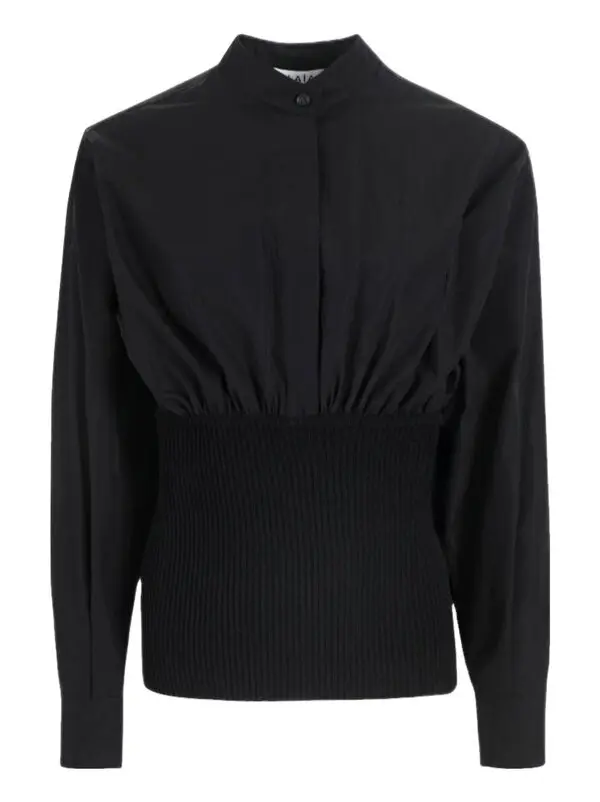 Alaïa Gathered Ribbed Waist Poplin Shirt - Black