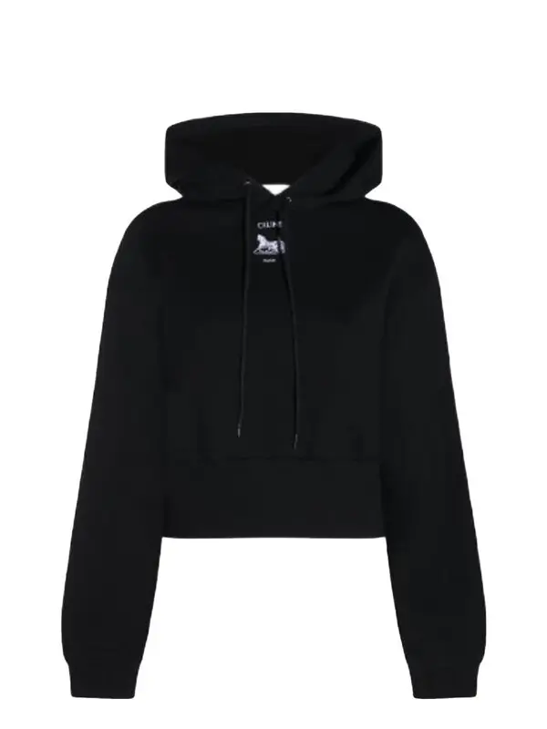 Celine Cropped Hoodie In Cotton Fleece - Black