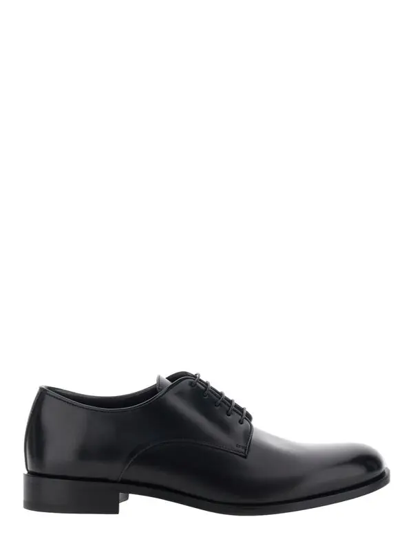 Giorgio Armani Plain Toe Leather Derby Shoes - Black