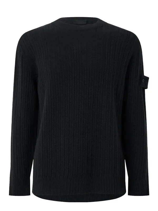 Stone Island Vertical Rib Crew Neck Knit Sweater - Black