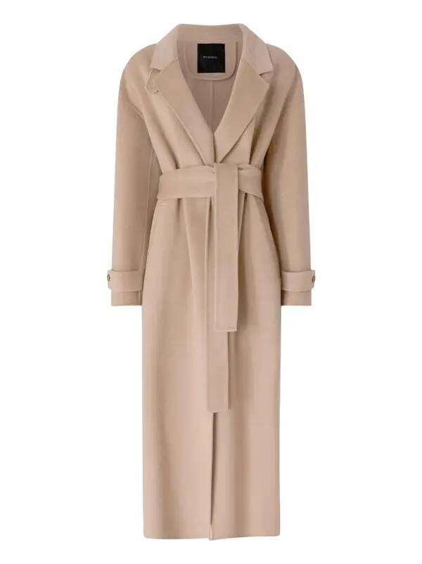Pinko Coat In Double-layered Wool-blend Cloth With Belt - Gray
