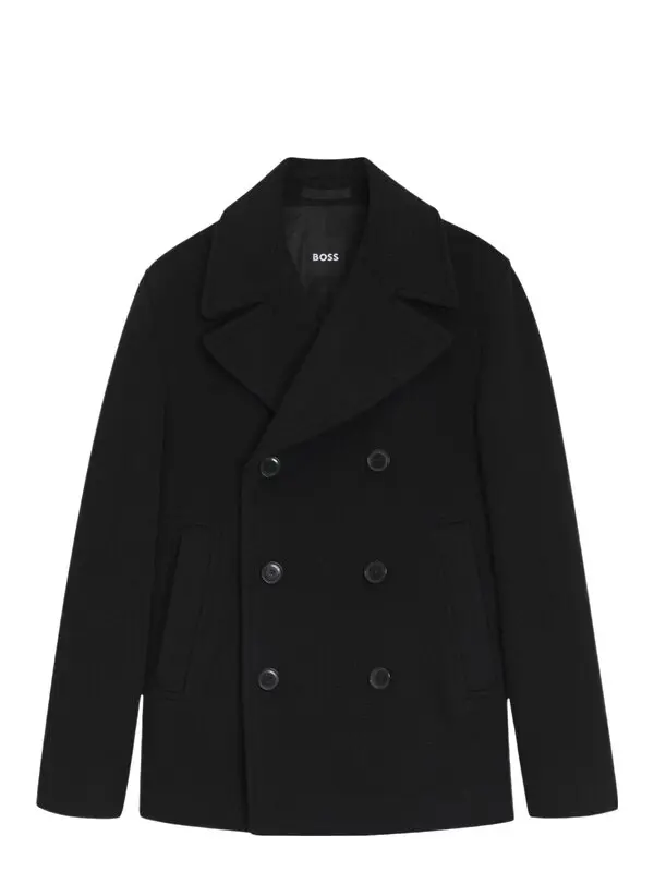Hugo Boss Double-breasted Short Wool Coat - Black