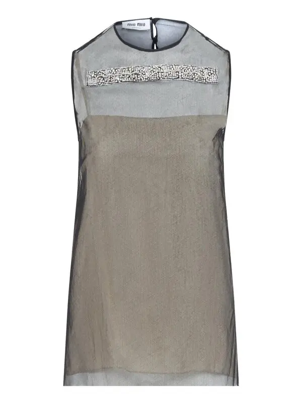 Miu Miu Embellished Tulle Top - Black