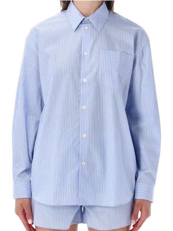 SPORTY  RICH Sporty Rich Striped Long Sleeved Shirt - Blue