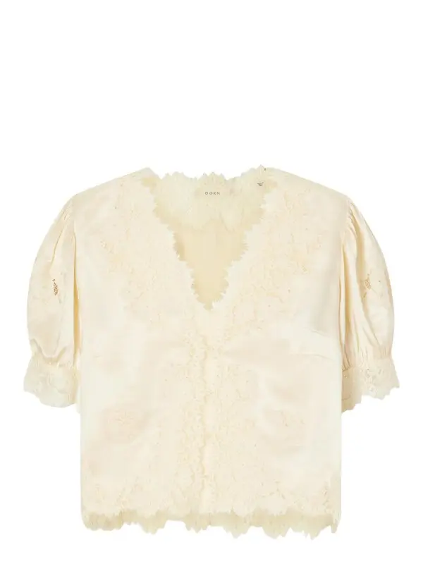DÔEN Lace-trimmed Silk-satin Blouse - White