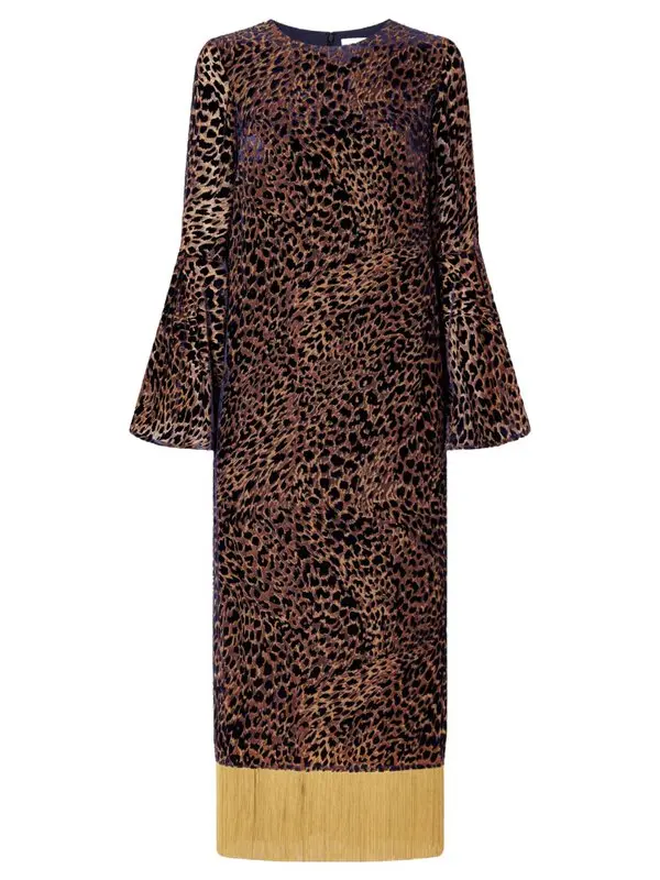 Borgo De Nor Astoria Fringed Leopard-jacquard Devoré Midi Dress - Multicolor