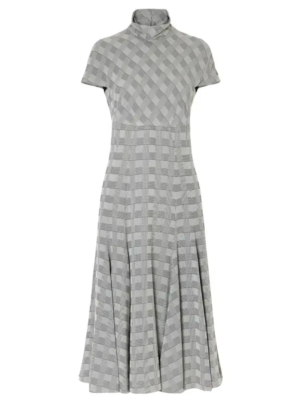 EMILIA WICKSTEAD Thea Prince Of Wales Checked Woven Turtleneck Midi Dress - Gray