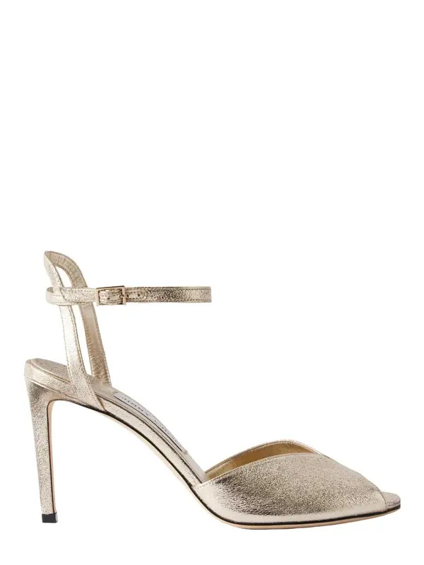 JIMMY CHOO Sacora 85 Metallic Crinkled-satin Sandals - No