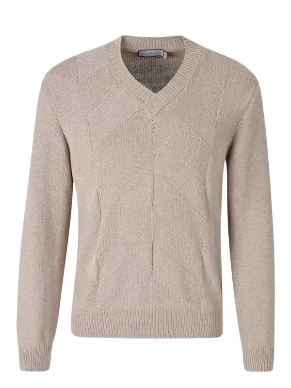 Canali Structured Patterned V-neck Jumper - Brown