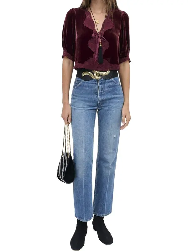 Rixo Velvet Short Sleeve Blouse - No