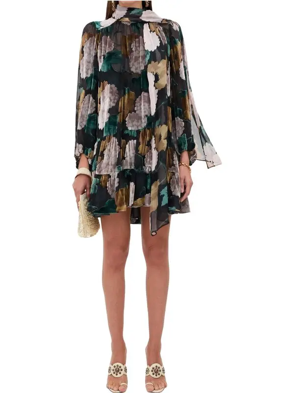 Rixo Bow Neck Printed Mini Dress - No