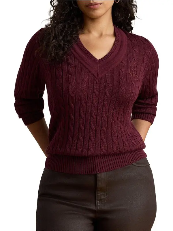 Ralph Lauren V-neck Cable Knit Sweater - Black