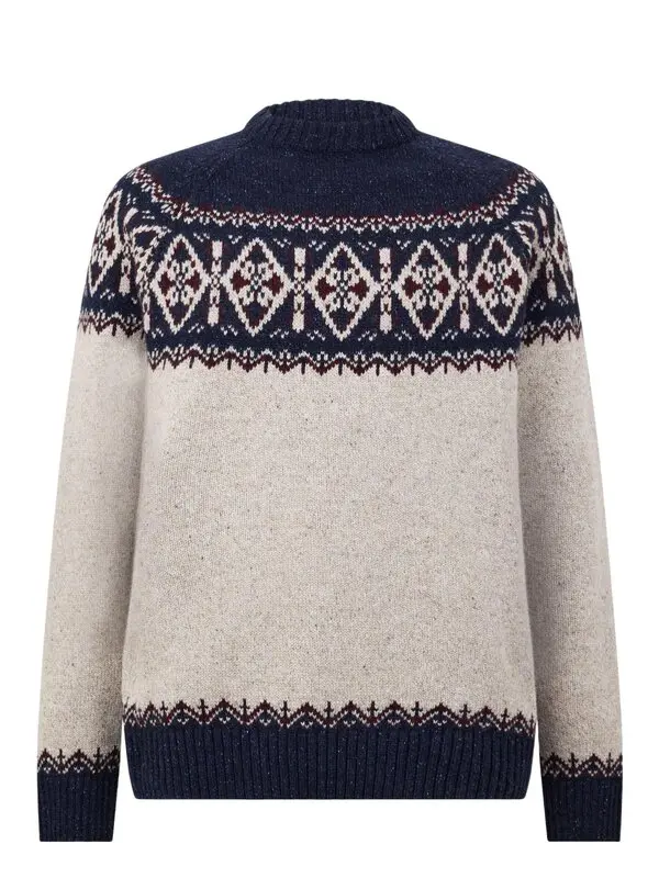 Barbour Crew Neck Fair Isle Knit Sweater - No