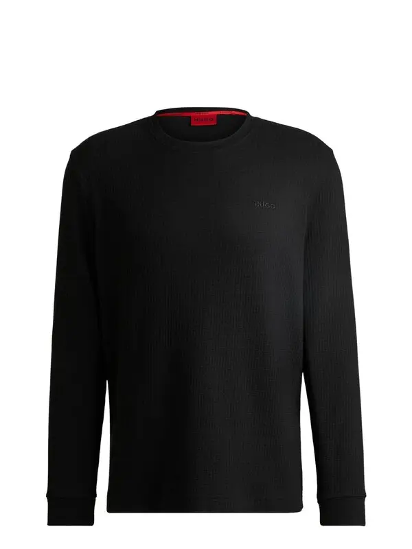 Hugo Boss Waffle Knit Long Sleeve Top - Black