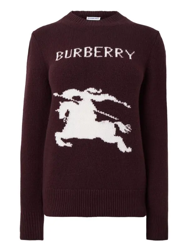 Burberry Burgundy Knight Jacquard Crew Neck Knit Sweater - Wine Red