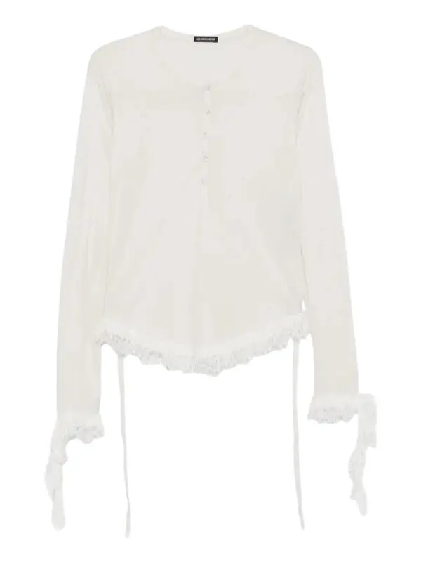 ANN DEMEULEMEESTER Lace-trim Long-sleeve T-shirt - Ivory