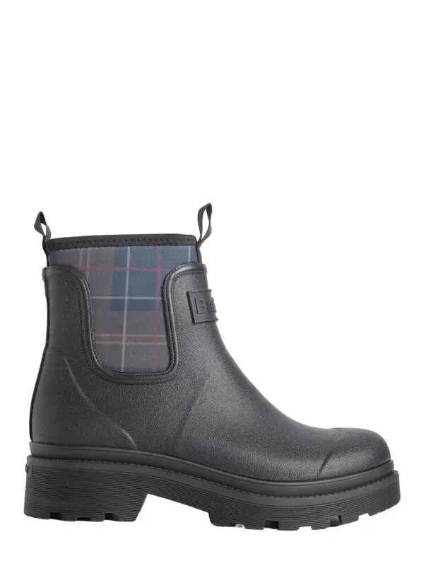 Barbour Plaid Panel Side Elastic Short Rain Boot - Black