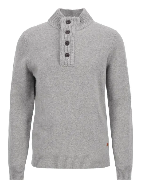 Barbour Button Mock Neck Knit Sweater - Gray