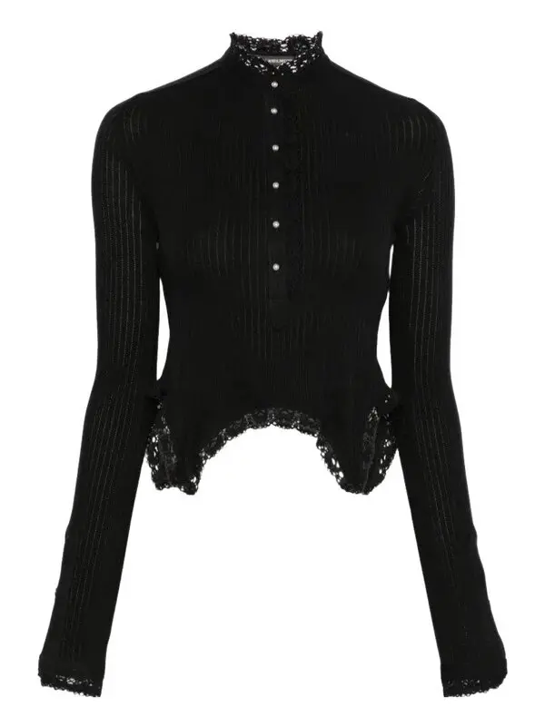 ANN DEMEULEMEESTER Lace-trim Ribbed Top - Black