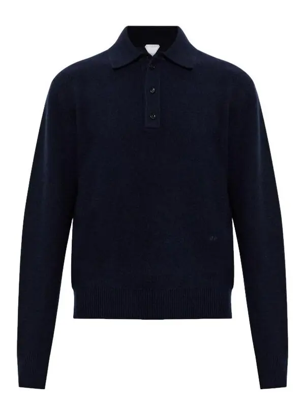 Bottega Veneta Long-sleeve Knitted Polo Shirt - Navy Blue