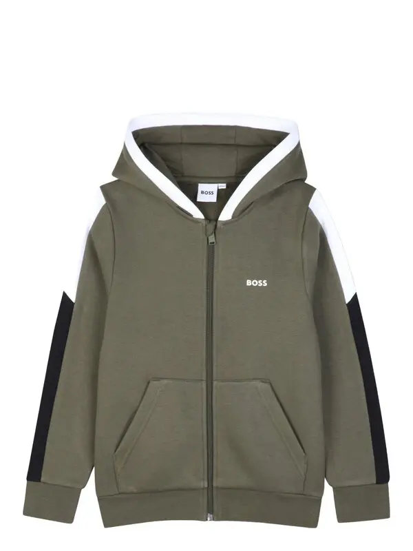 Hugo Boss Olive Color Block Hooded Zip-up Jacket - Green